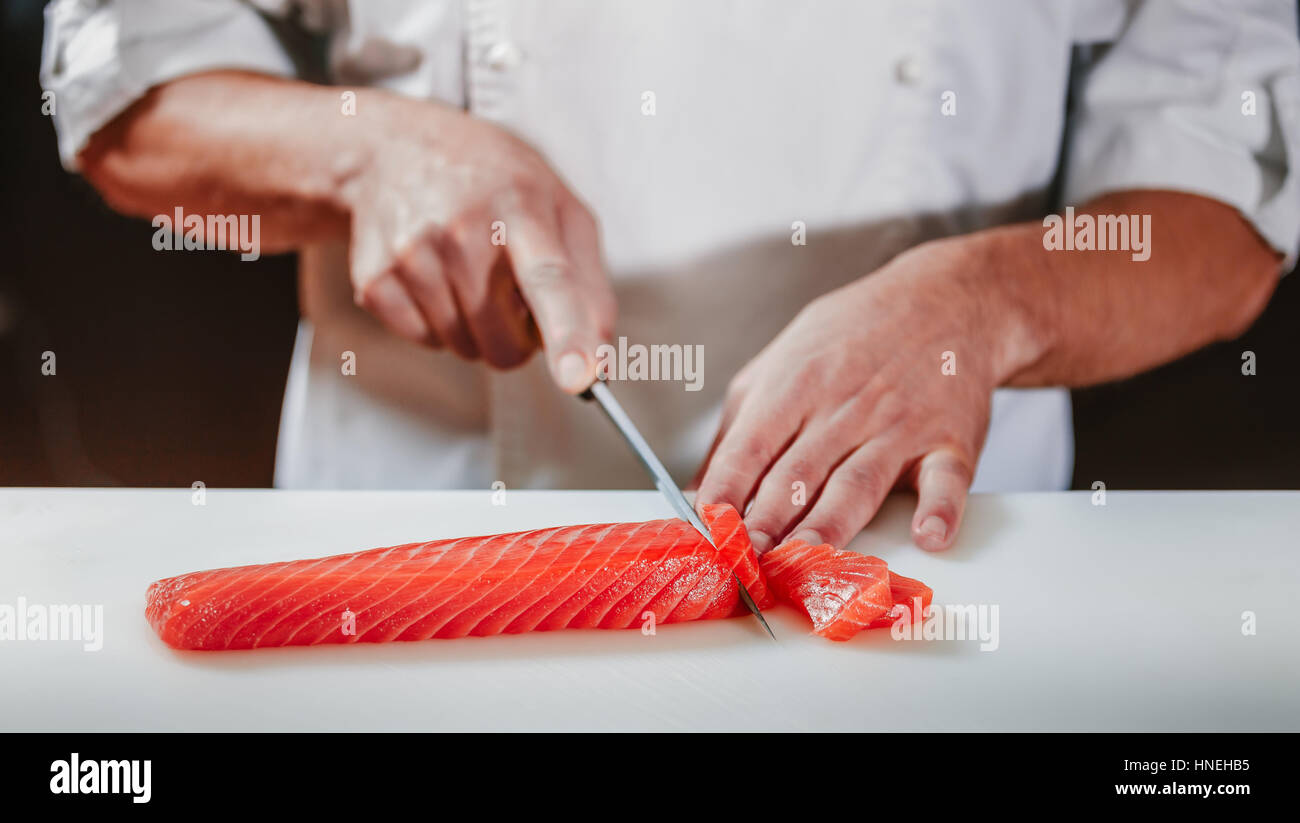 Preparing sashimi set in restaurant kitchen Stock Photo - Alamy