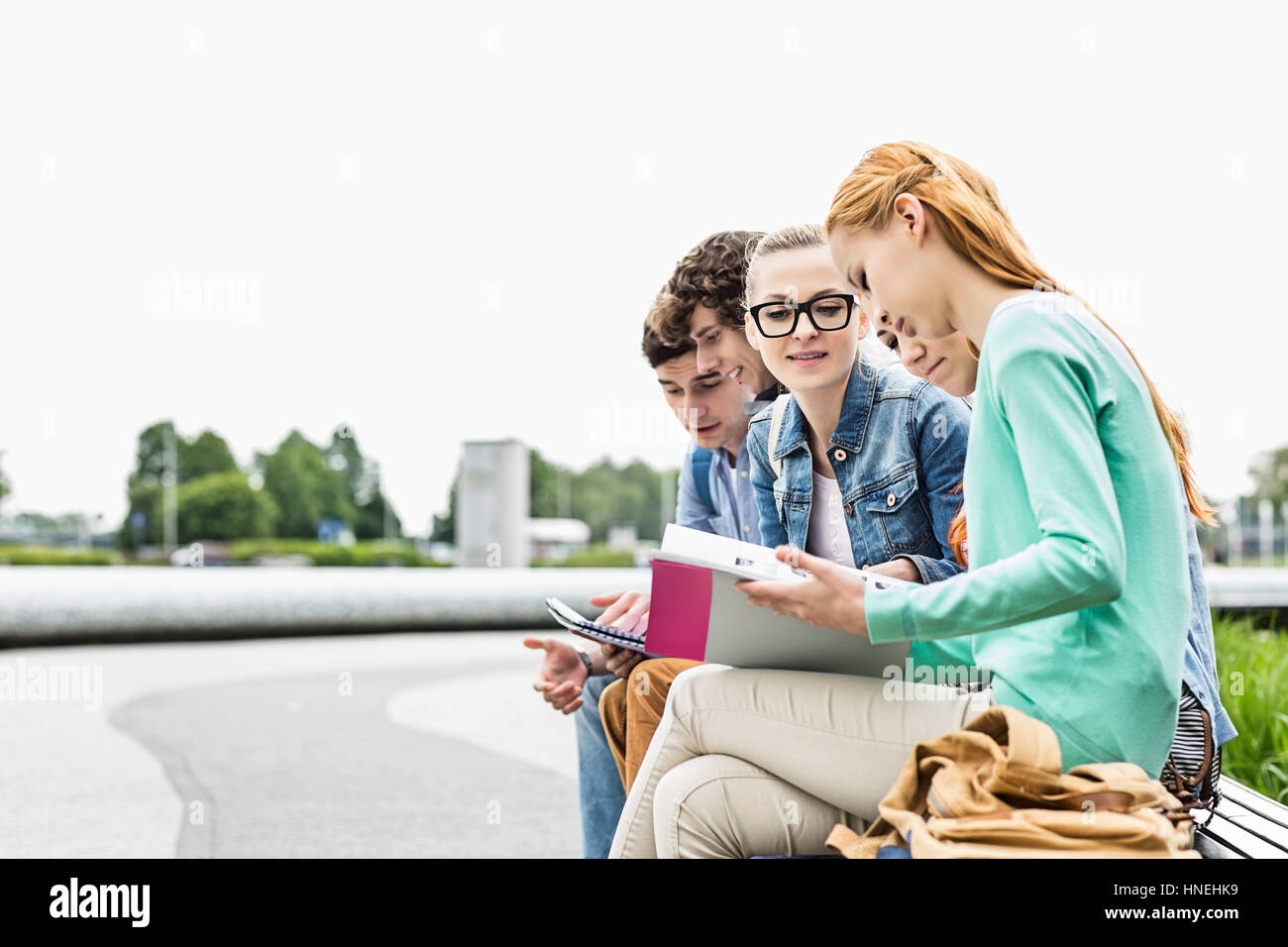 University students studying together at park Stock Photo - Alamy