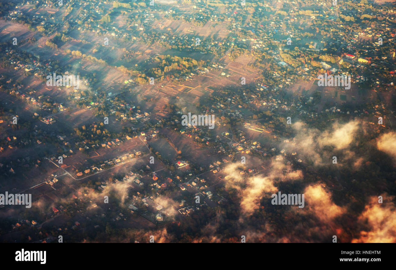 huge fields and small town seen through the window Stock Photo - Alamy