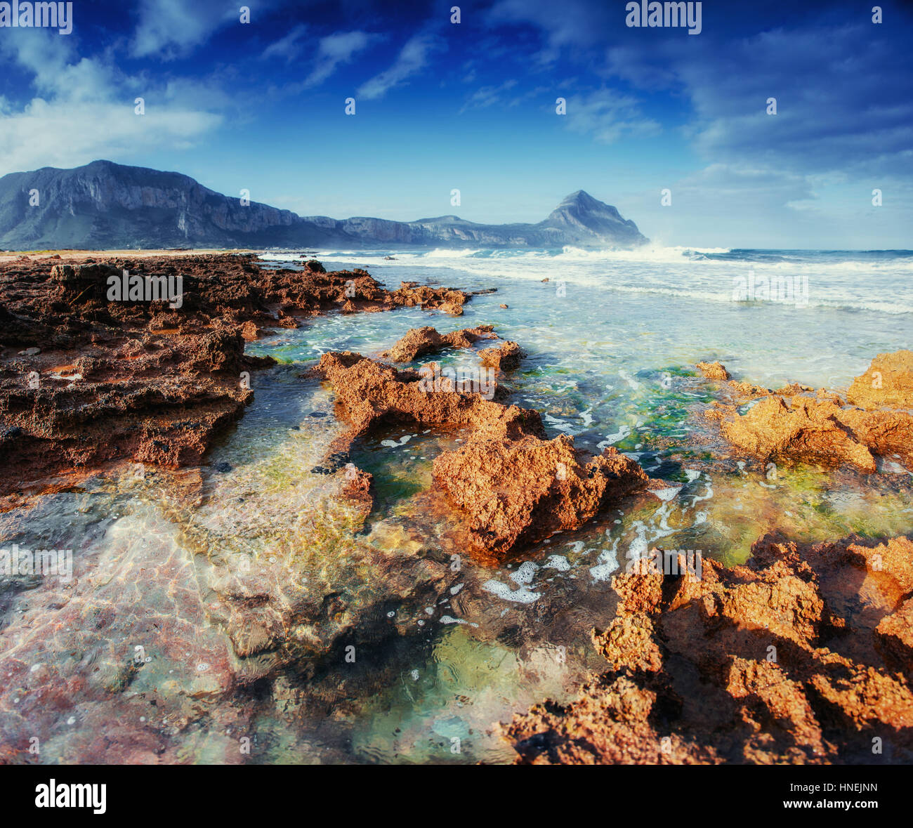Picturesque rocky coast. Fantastic view of the nature reserve De Stock ...