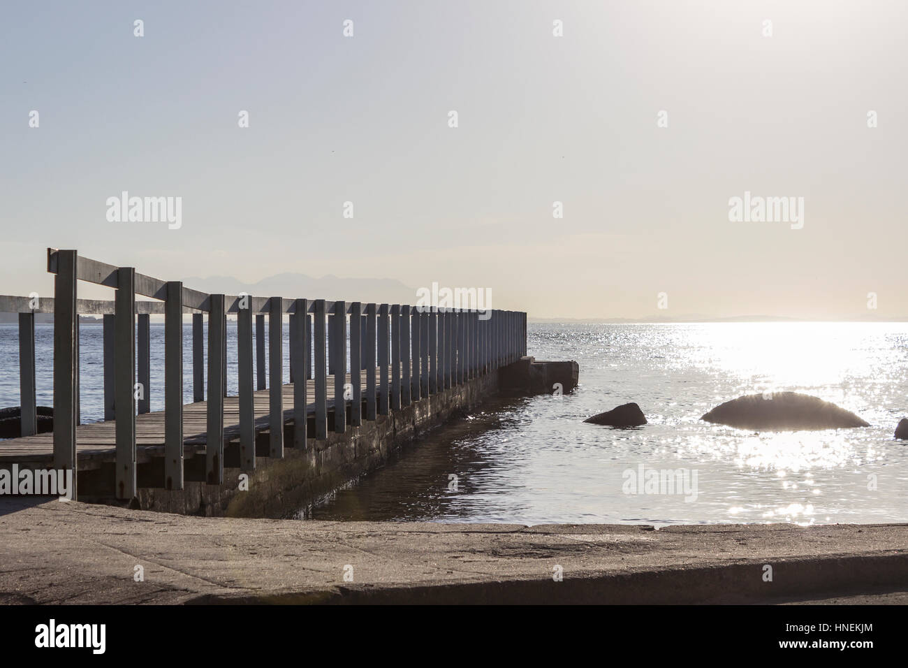 Brazil, State of Rio de Janeiro, Paqueta Island, Wooden dock during the ...