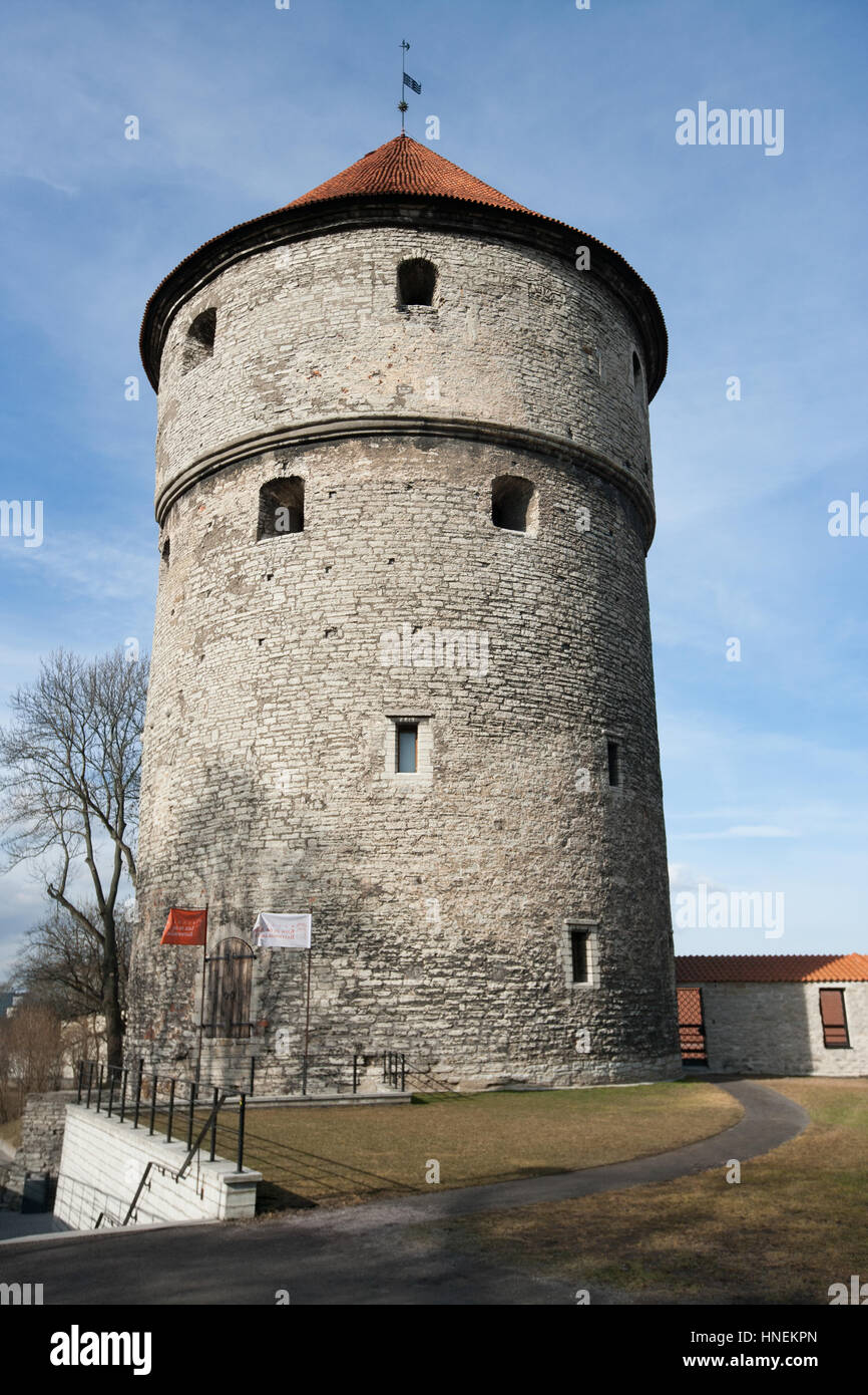 Low angle view of medieval tower, Tallinn, Estonia, Europe Stock Photo ...