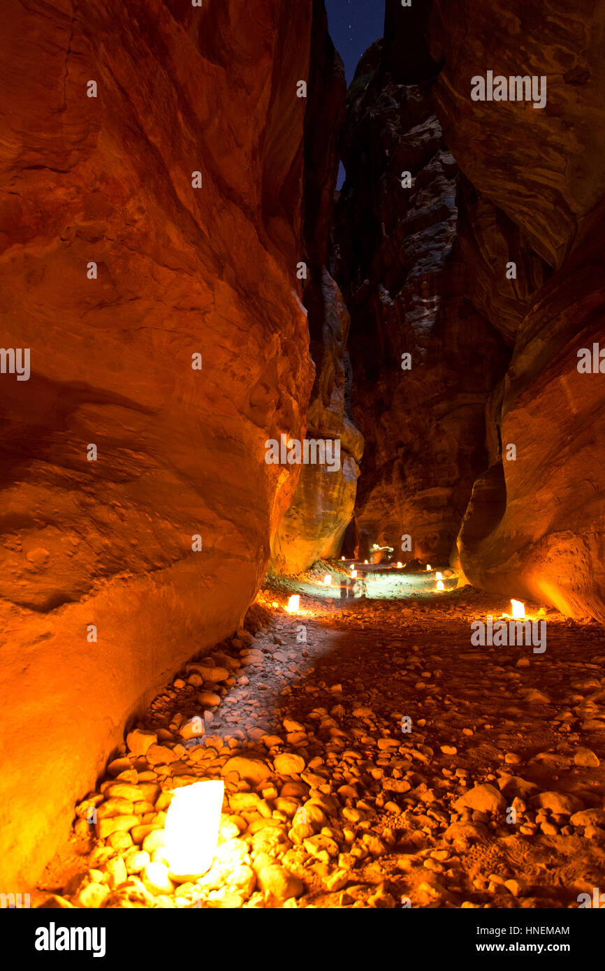 The way to Petra by candle lights Stock Photo - Alamy