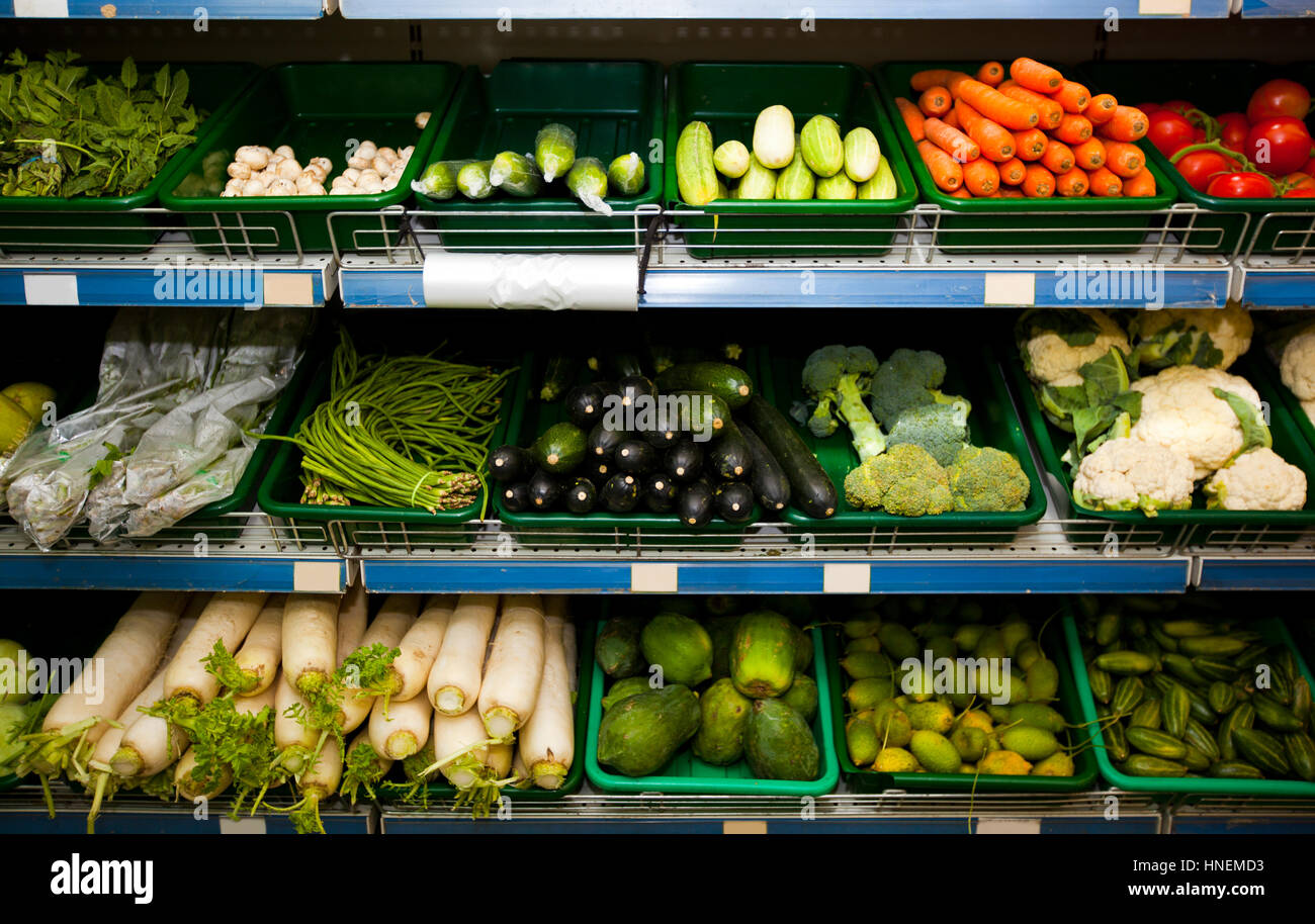 Various fresh vegetables in supermarket Stock Photo - Alamy