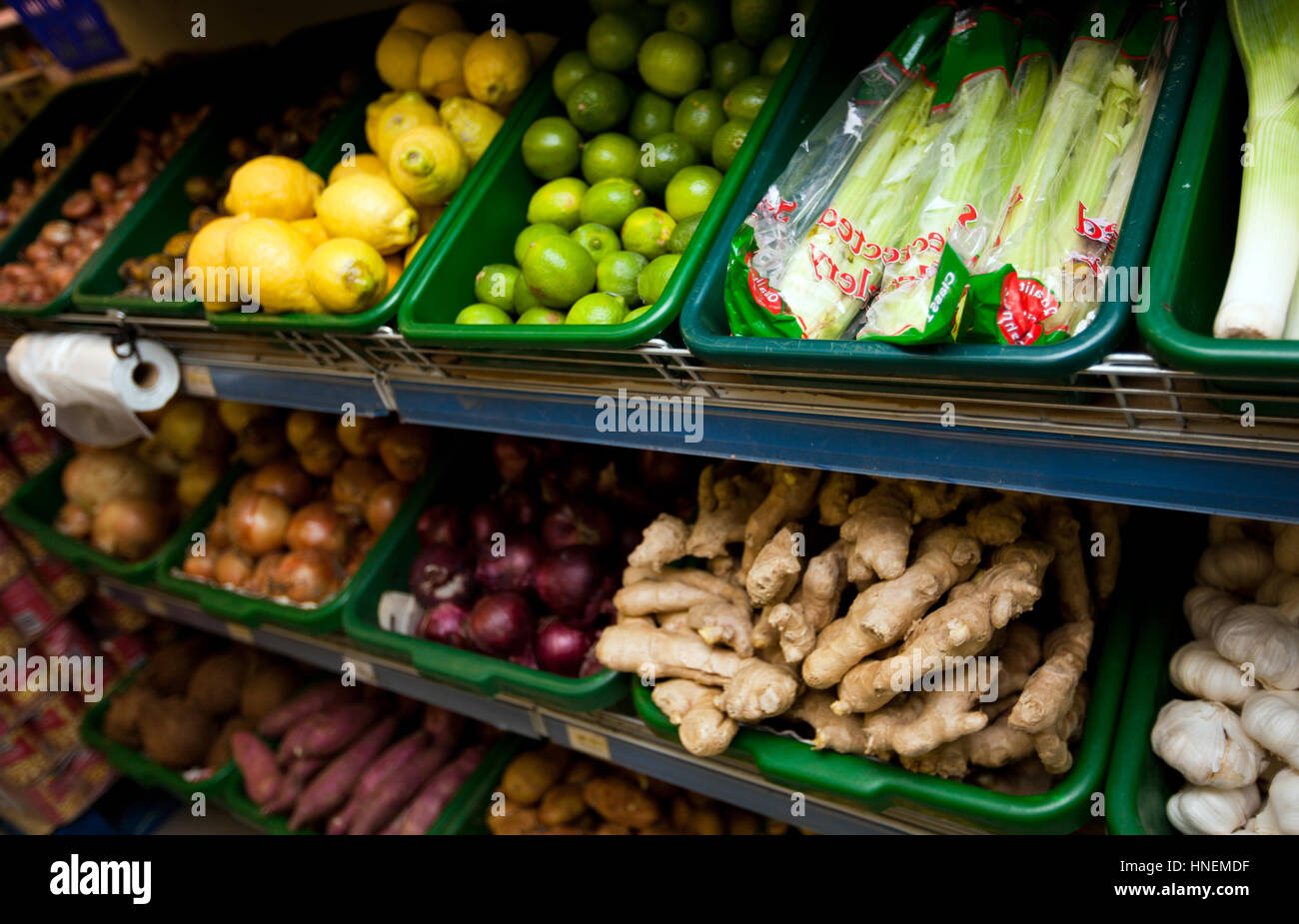 Various vegetables on display in grocery store Stock Photo - Alamy