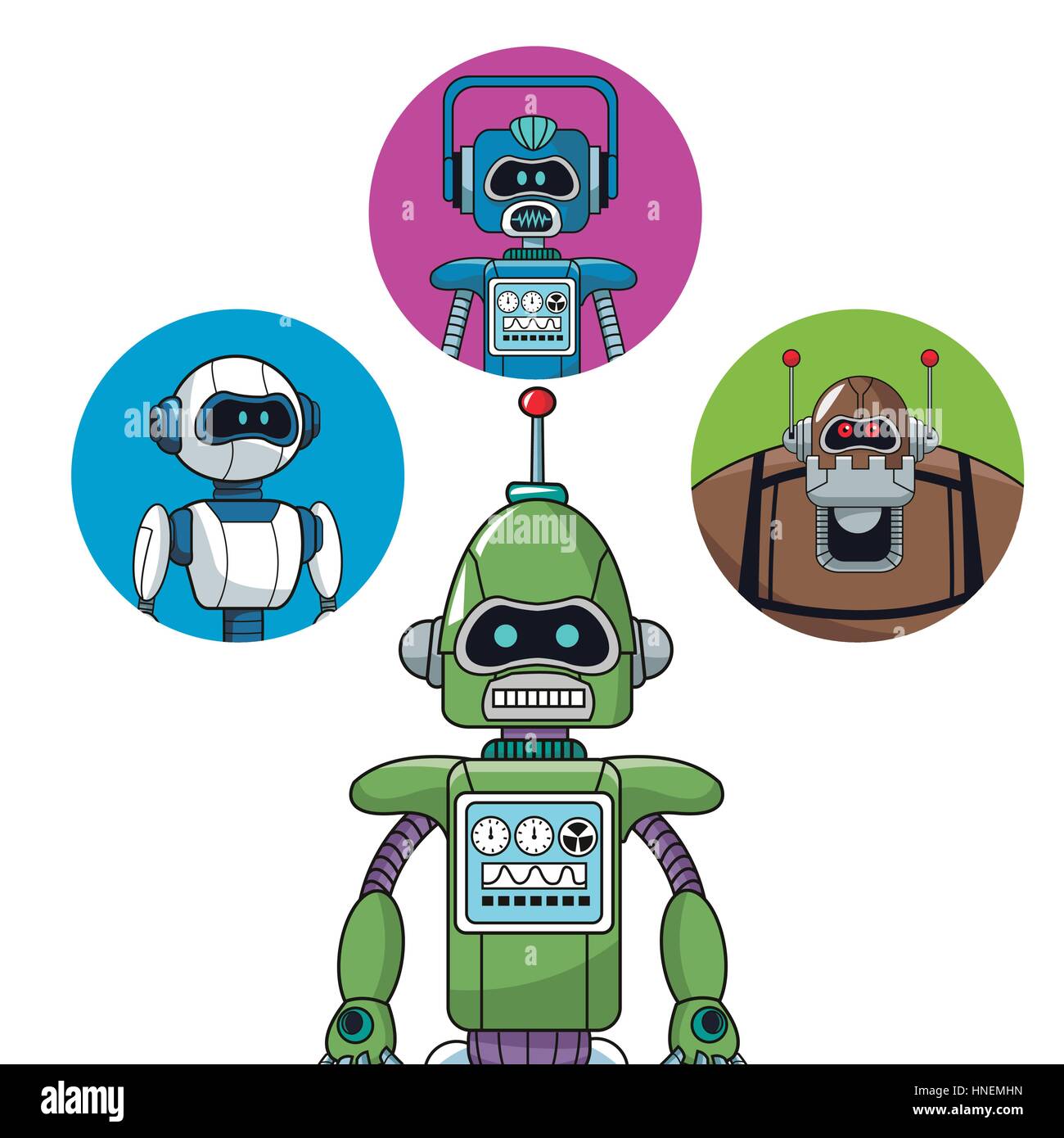 green robot machine engineering with icons robots vector illustration ...