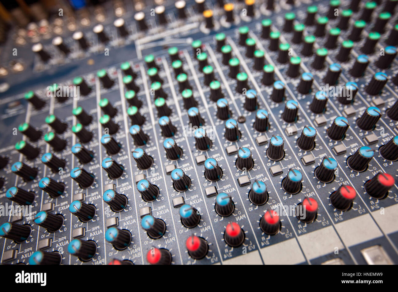 Close-up of sound mixing equipment in television station Stock Photo ...