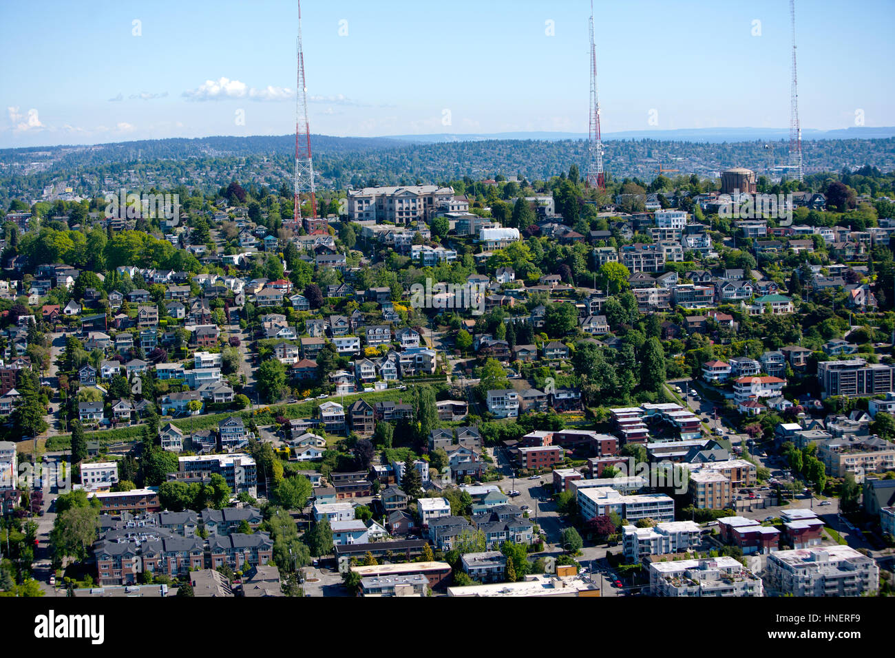 View of Seattle and radio towers from Space Needle Stock Photo - Alamy
