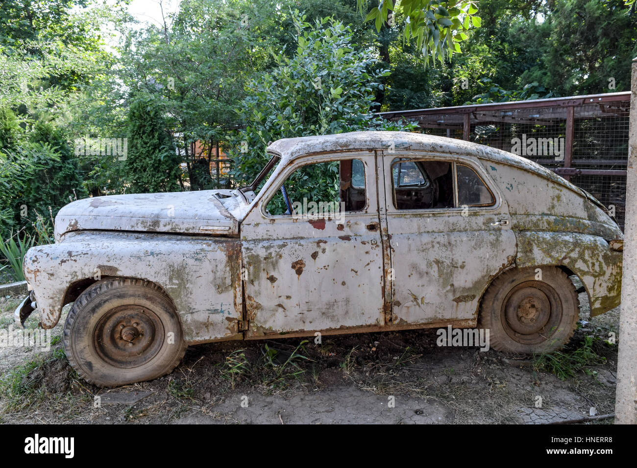 Poltavskaya village, Russia - July 28, 2015: Old rusty Soviet car ...