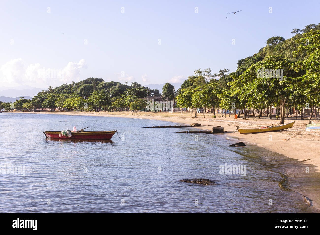 Brazil, State of Rio de Janeiro, Paqueta Island, View of boat by the ...