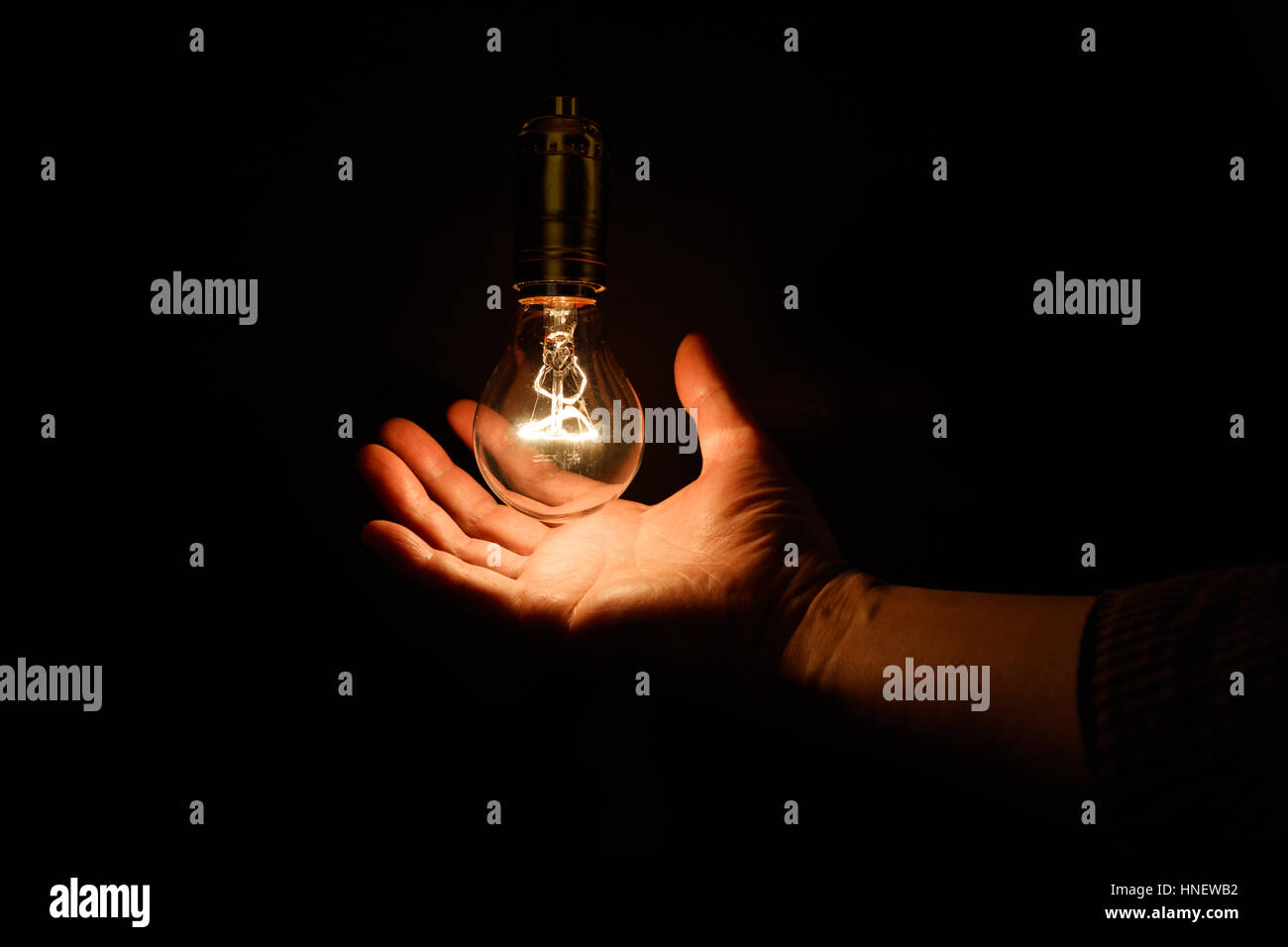 Light bulb and hand, concept of wisdom Stock Photo - Alamy
