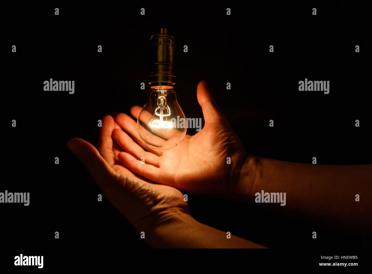 Light bulb and hand, concept of wisdom Stock Photo - Alamy