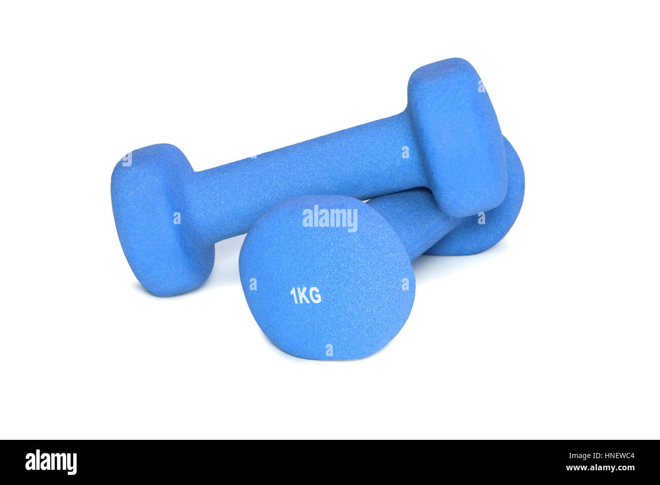 Blue dumbbells isolated on white background. Sports Equipment Stock ...