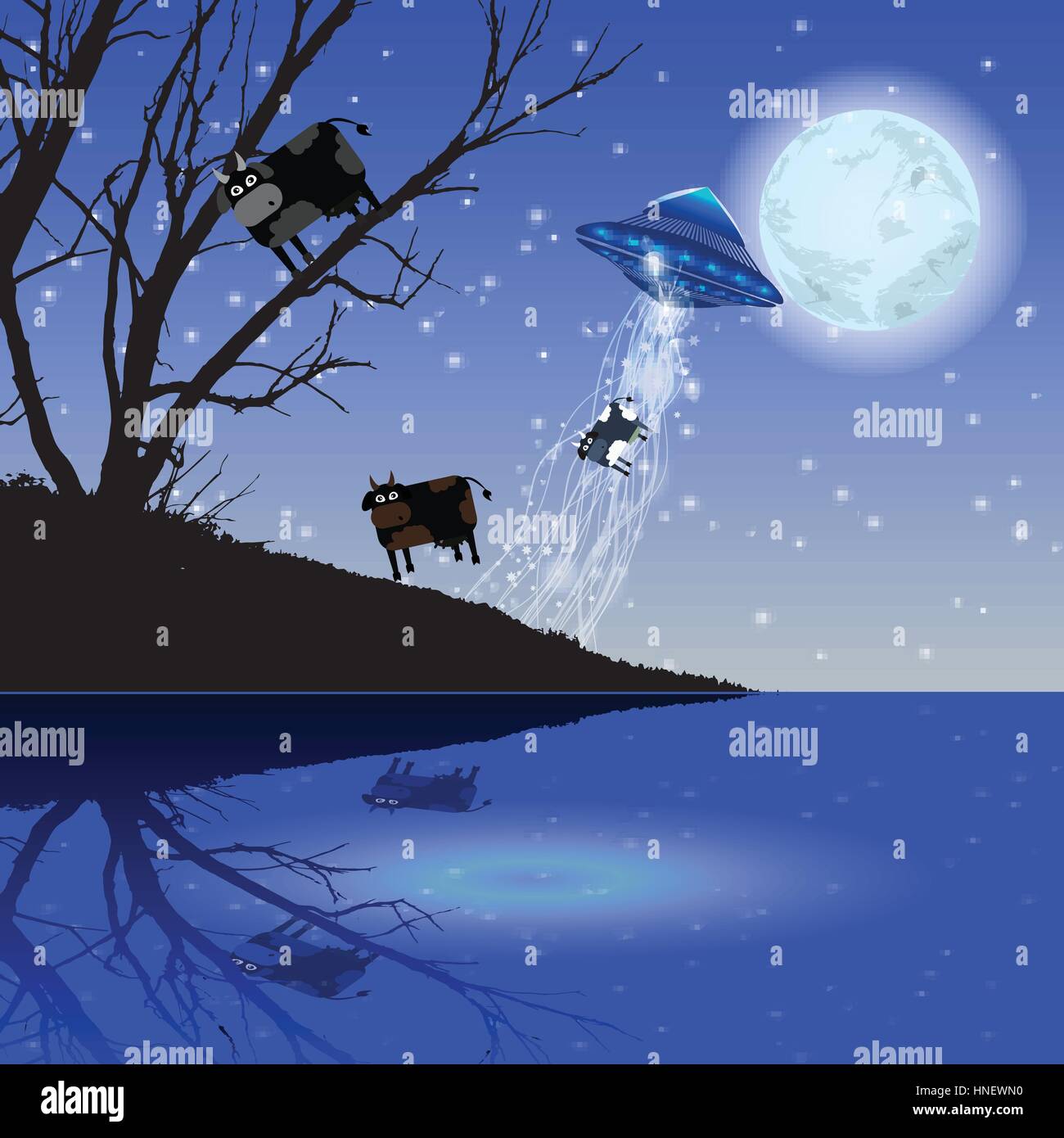 Abduction UFO flying cow. Illustration. Use wallpaper for, the website ...