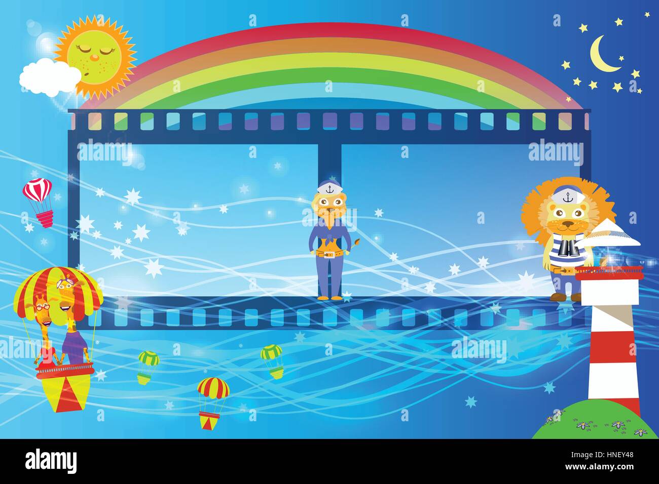 Frame. Film strip frame. lion and lioness with a rainbow. children s ...