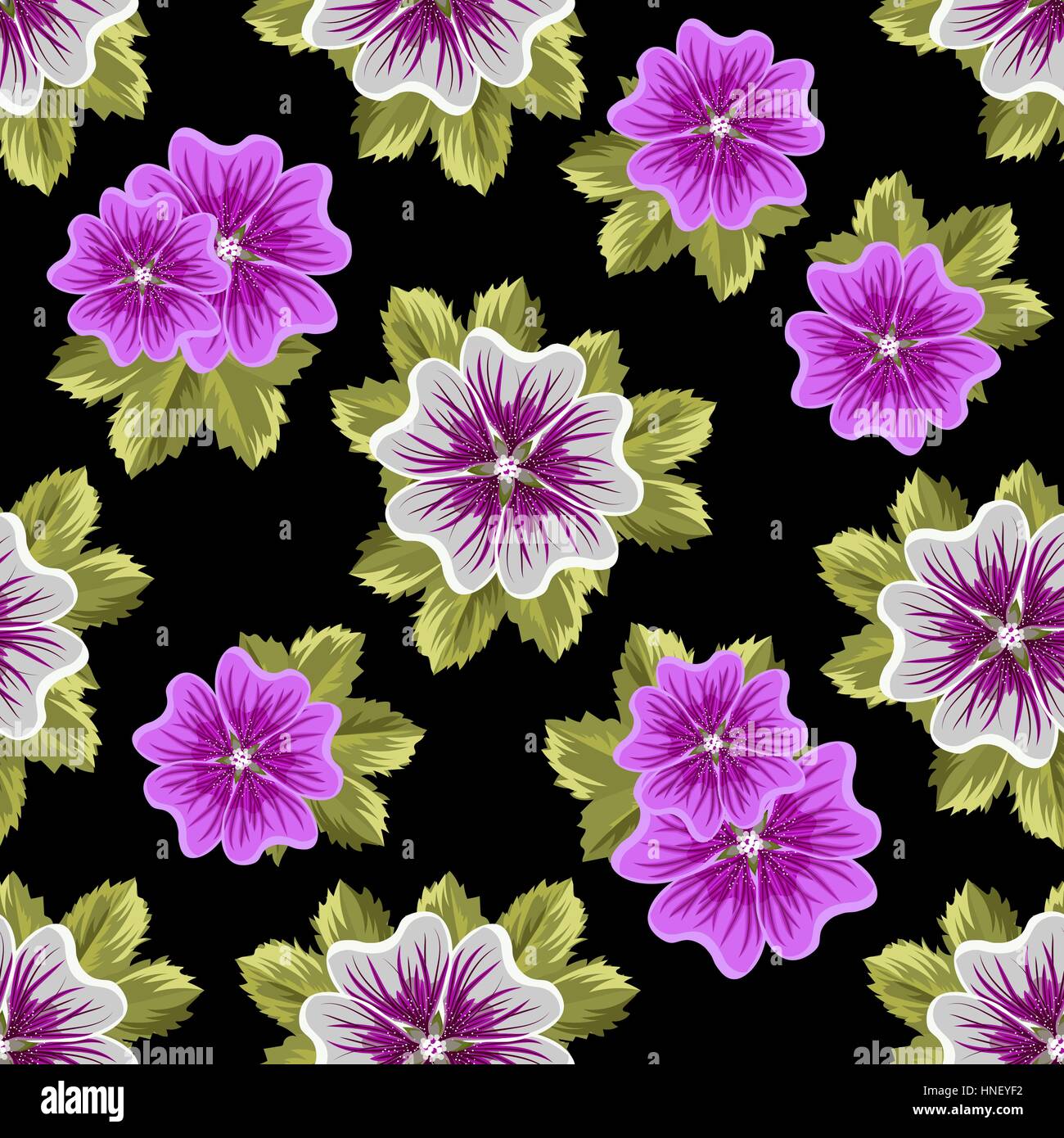 Seamless floral pattern with mallows on black background Stock Vector ...