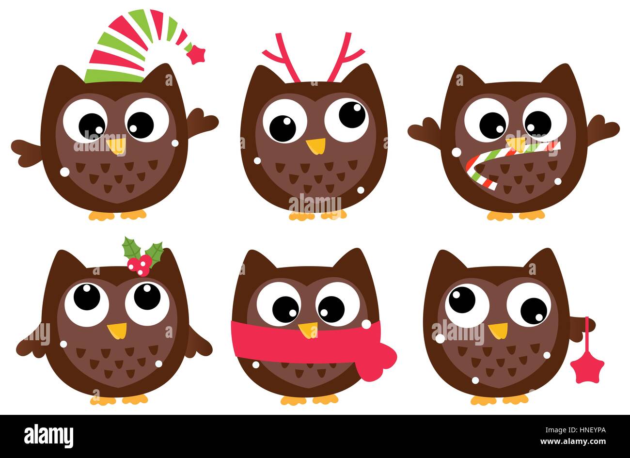 Funny christmas owls. Cartoon illustration Stock Photo - Alamy