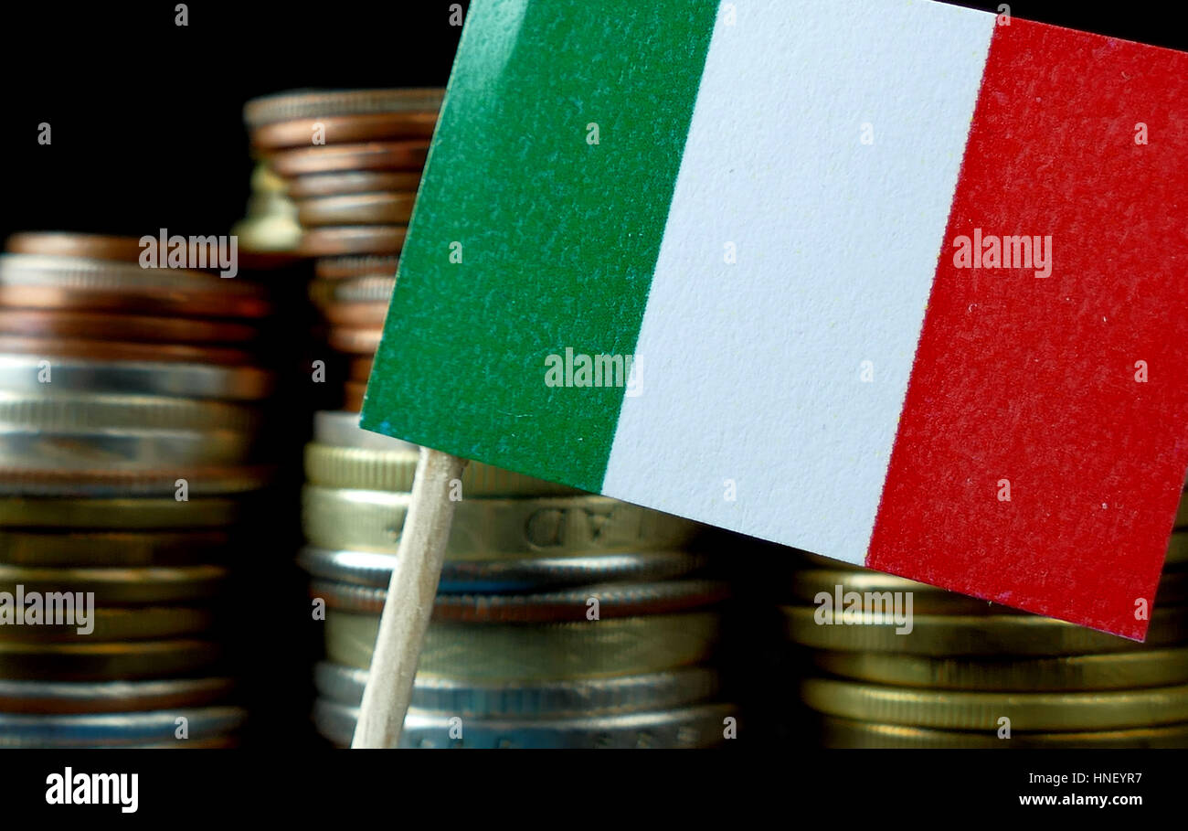 Italy flag waving with stack of money coins macro Stock Photo - Alamy