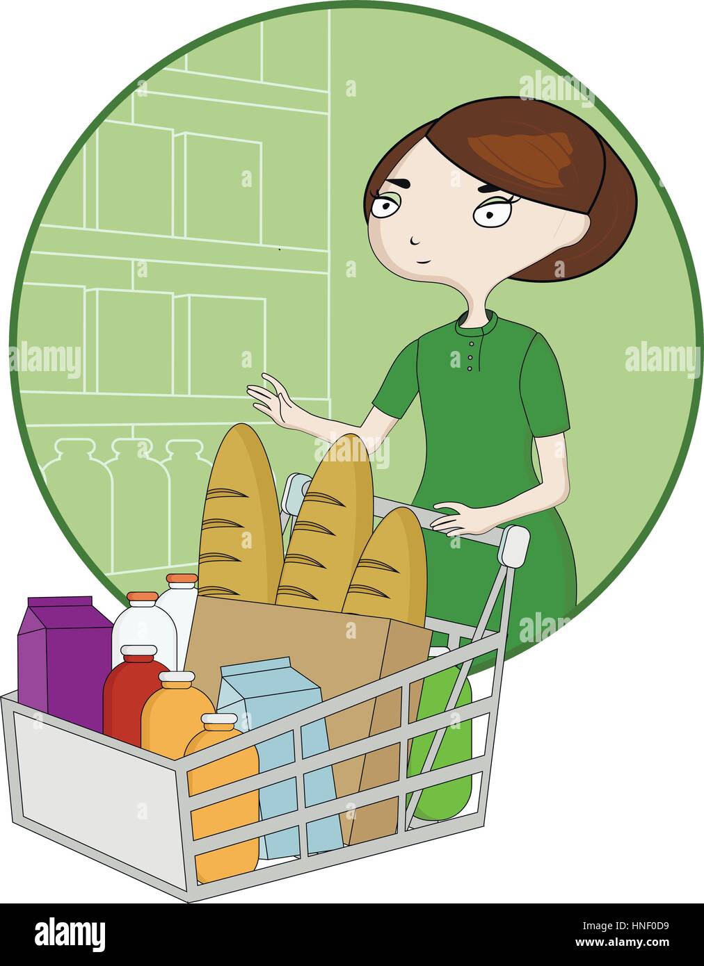 Woman cartoon basket in supermarket hi-res stock photography and images ...