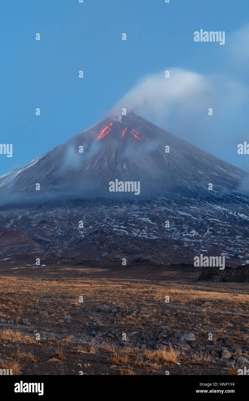 Volcanic landscape of Kamchatka Peninsula: eruption Klyuchevskoy ...