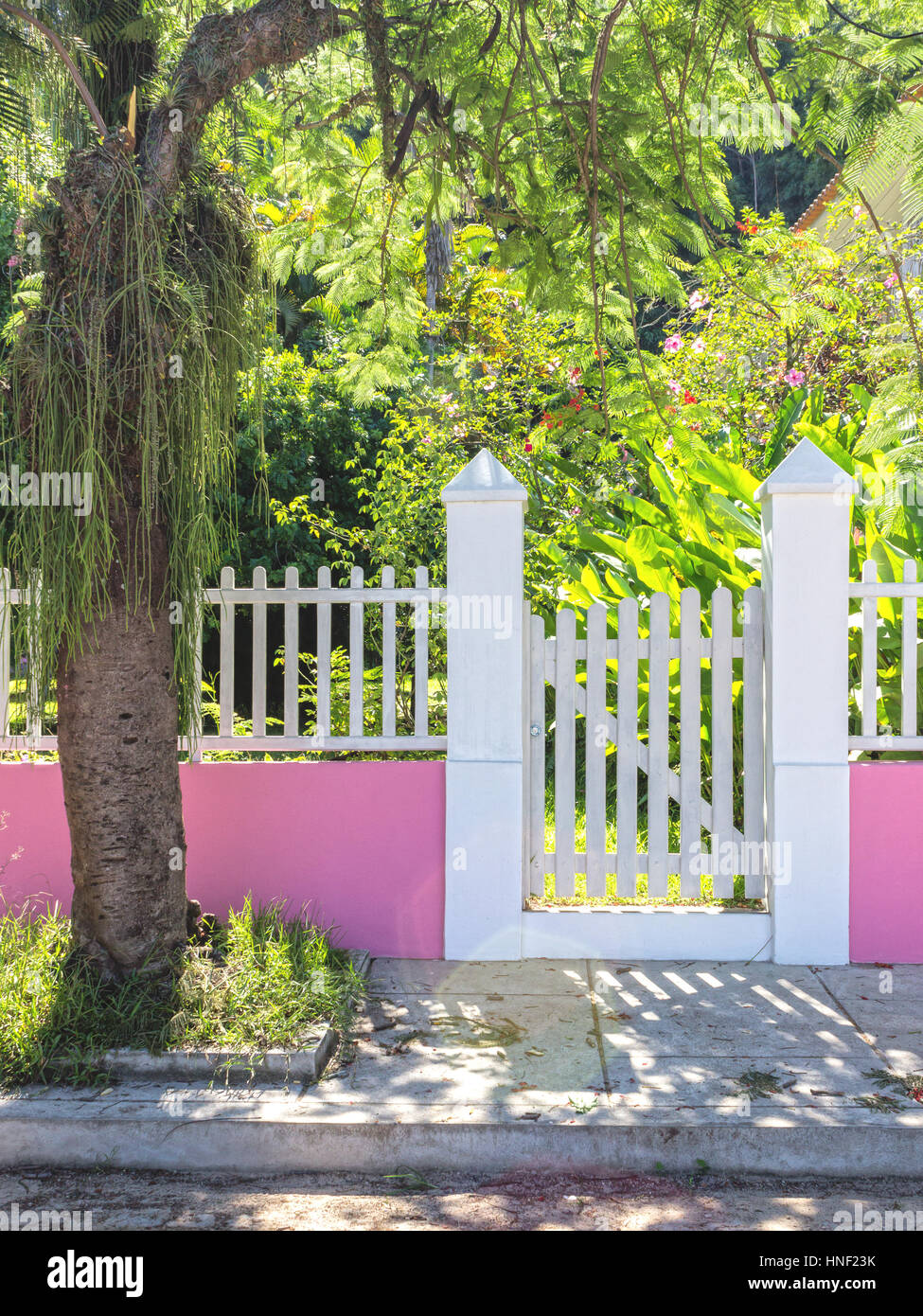 Brazil, State of Rio de Janeiro, Paqueta Island, White gate and fences ...