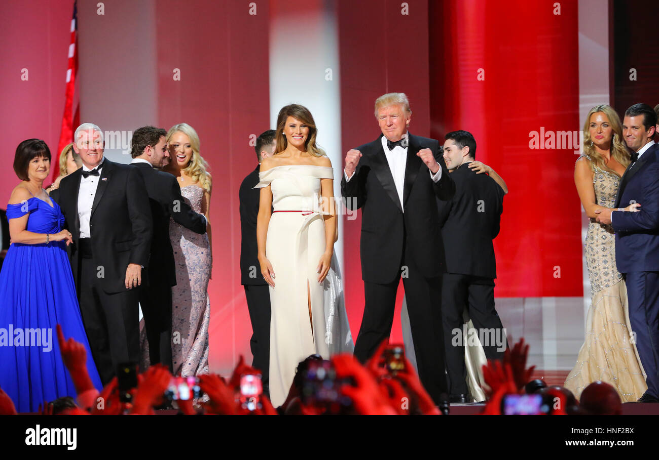 U.S. President Donald Trump stands with First Lady Melania Trump, Vice ...
