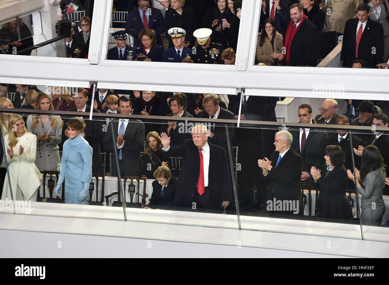 U.S. President Donald Trump and First Lady Melania Trump greet the ...