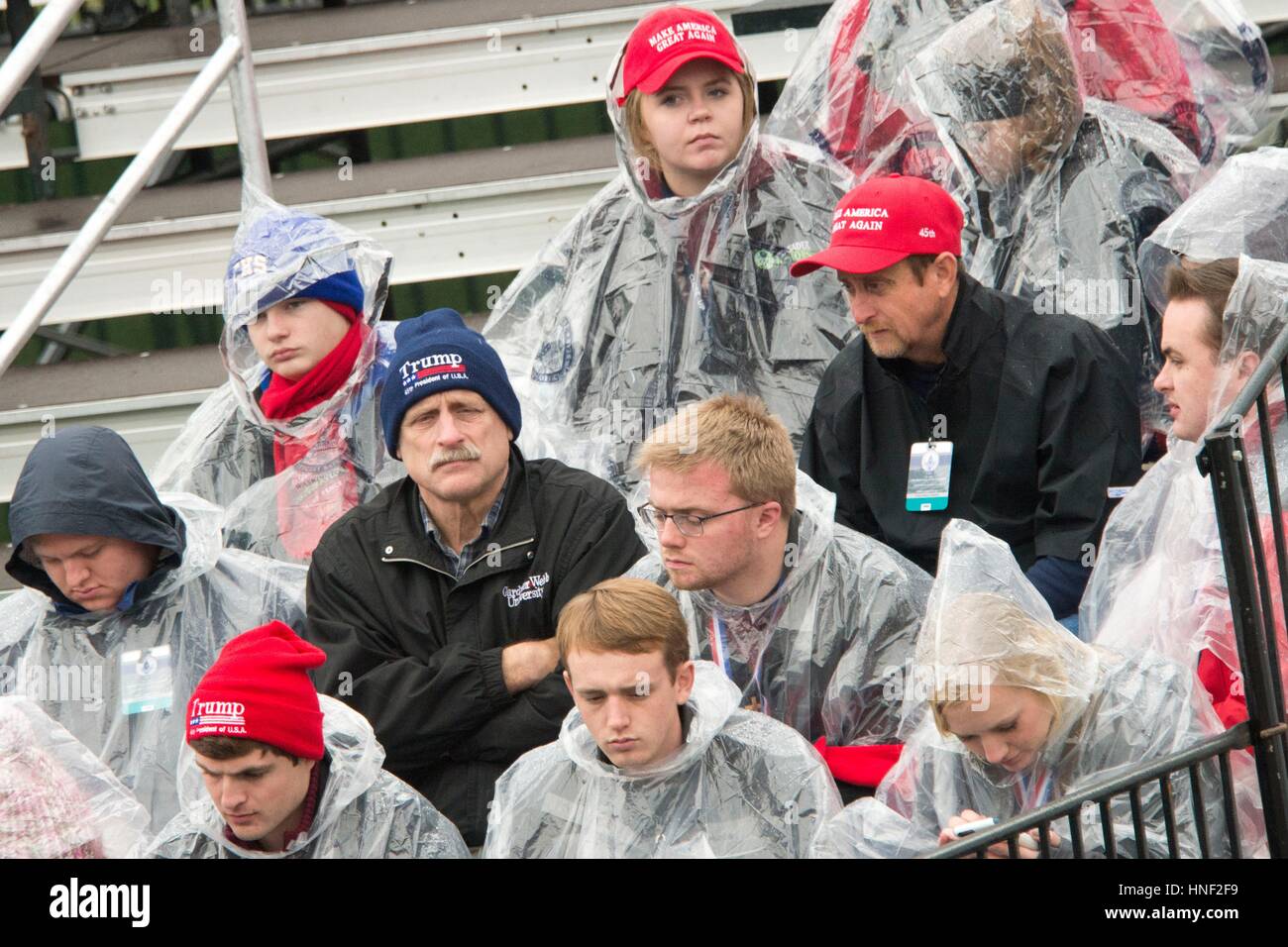Parade spectators wait for the arrival of U.S. President Donald Trump ...