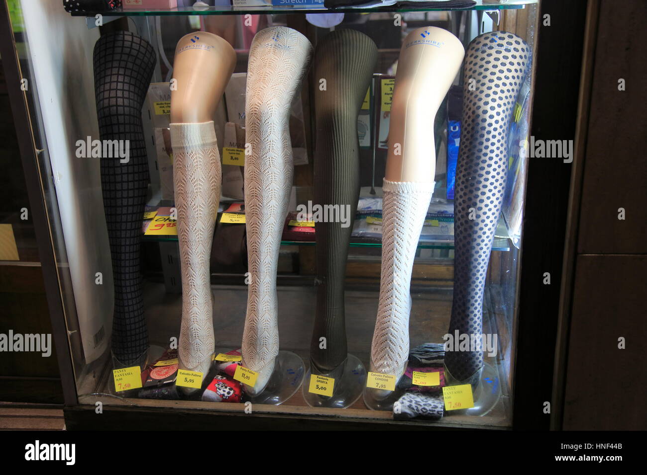 Show window display of leggings city of Valencia, Spain Stock Photo - Alamy