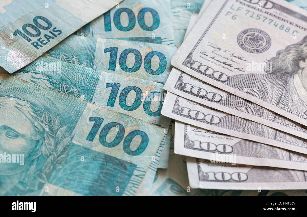 Brazilian money, reais and American dollars Stock Photo - Alamy