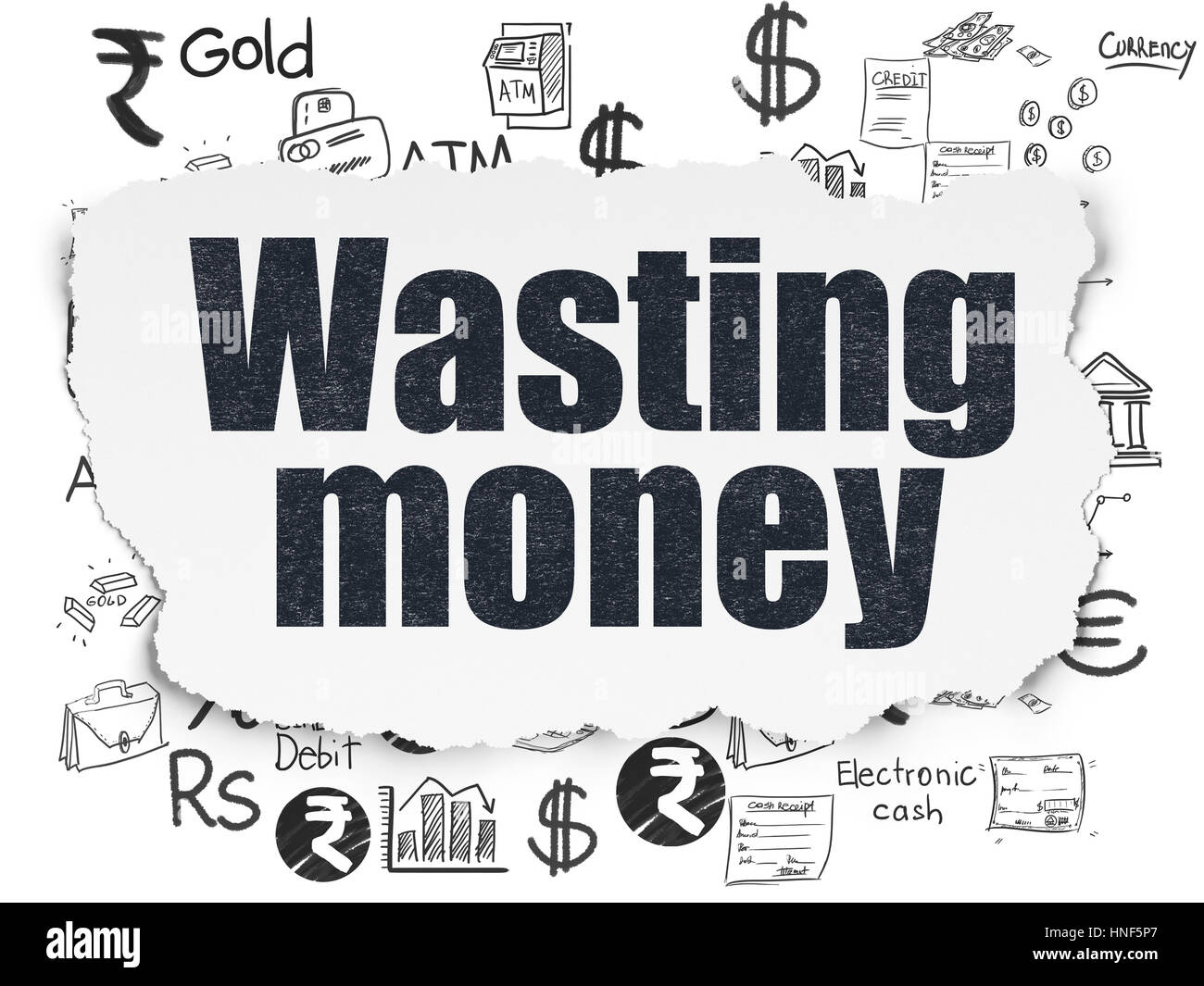 Currency concept: Painted black text Wasting Money on Torn Paper ...
