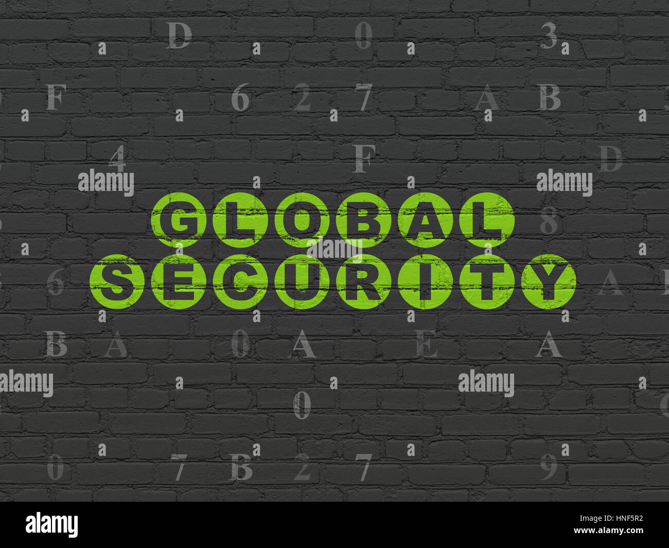 Privacy concept: Painted green text Global Security on Black Brick wall background with ...