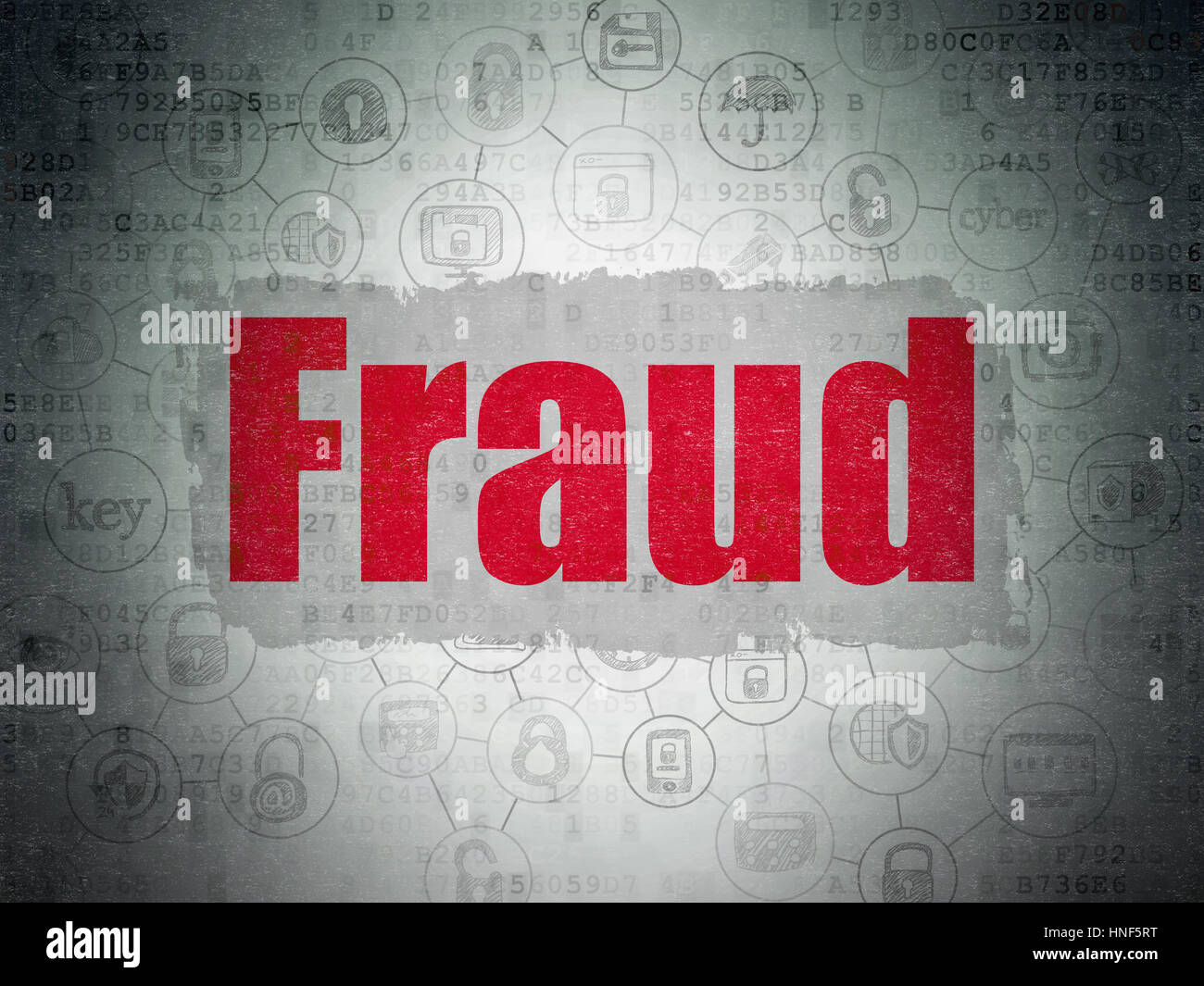 Protection concept: Painted red text Fraud on Digital Data Paper background with Scheme Of Hand ...