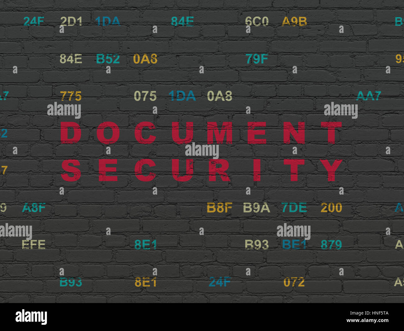 Safety concept: Painted red text Document Security on Black Brick wall ...