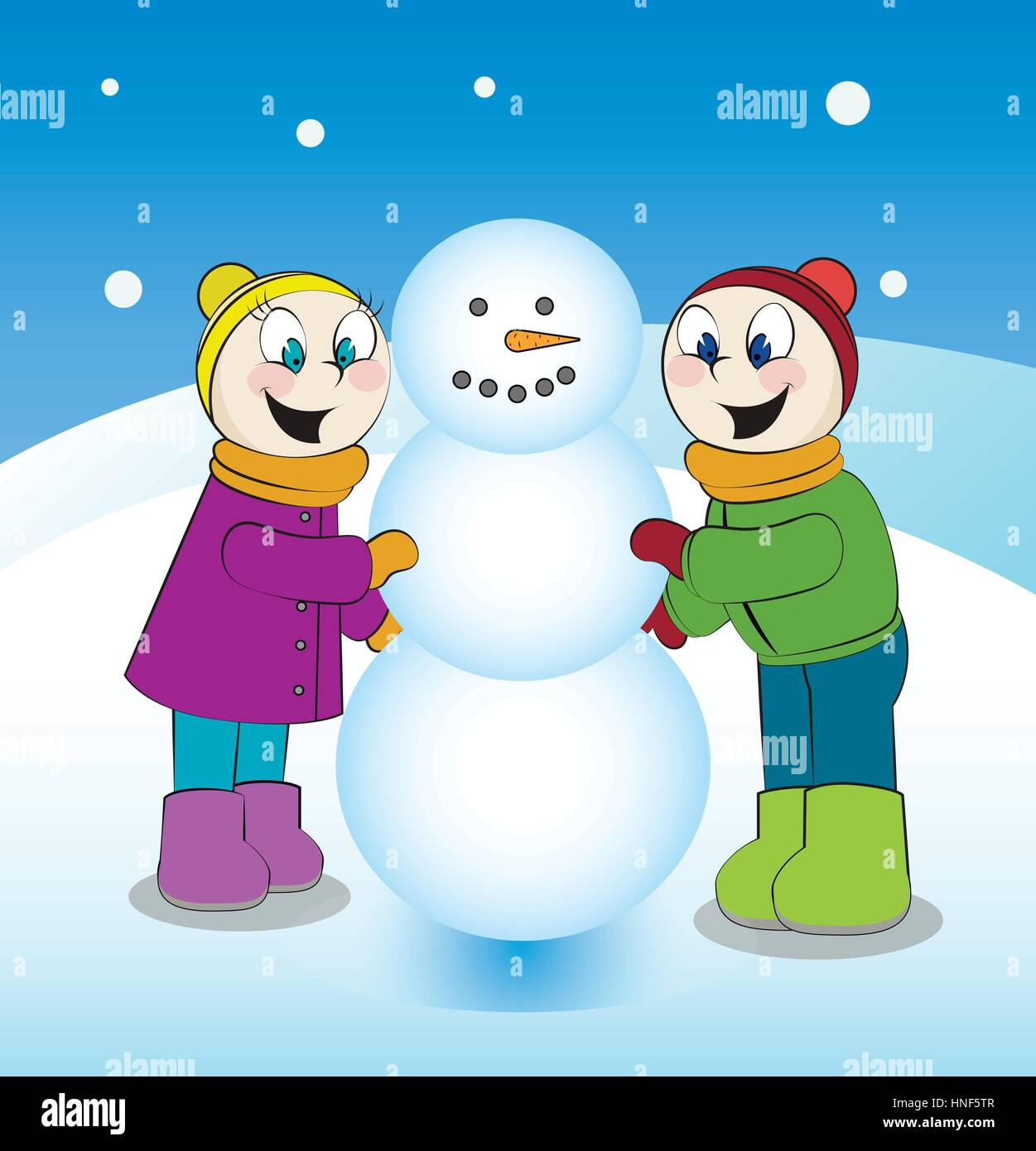 Winter fun. Children building snowman Stock Vector Image & Art - Alamy