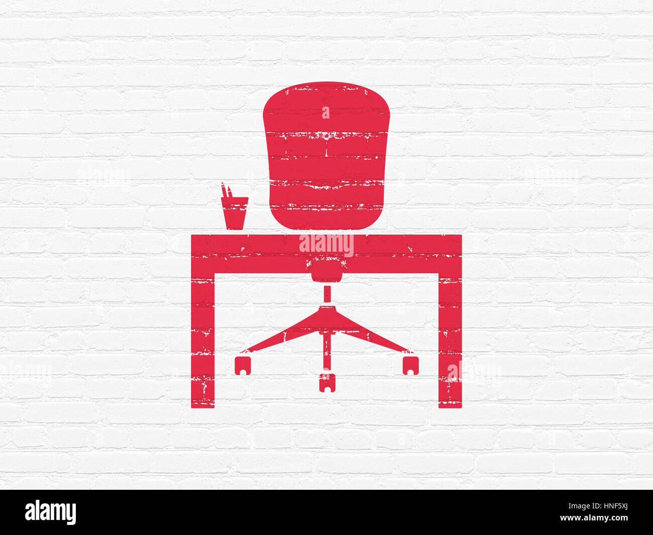 Business concept: Painted red Office icon on White Brick wall ...
