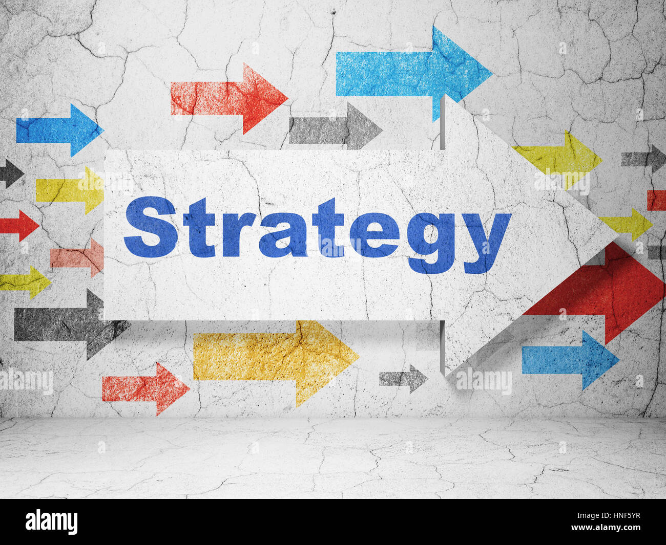Business concept: arrow with Strategy on grunge textured concrete wall ...