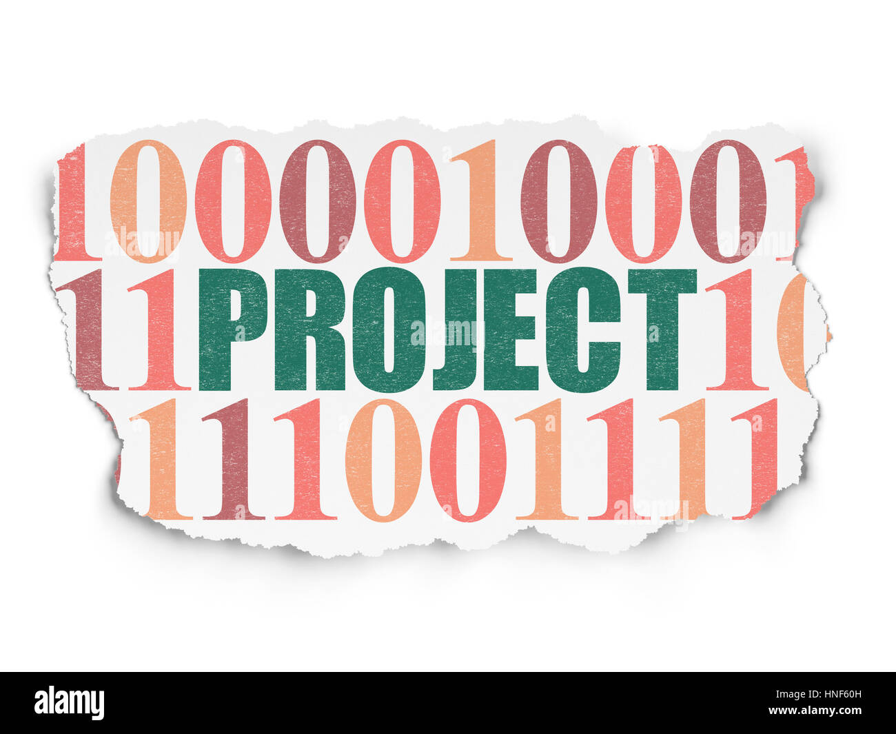 Business concept: Painted green text Project on Torn Paper background with Binary Code Stock ...