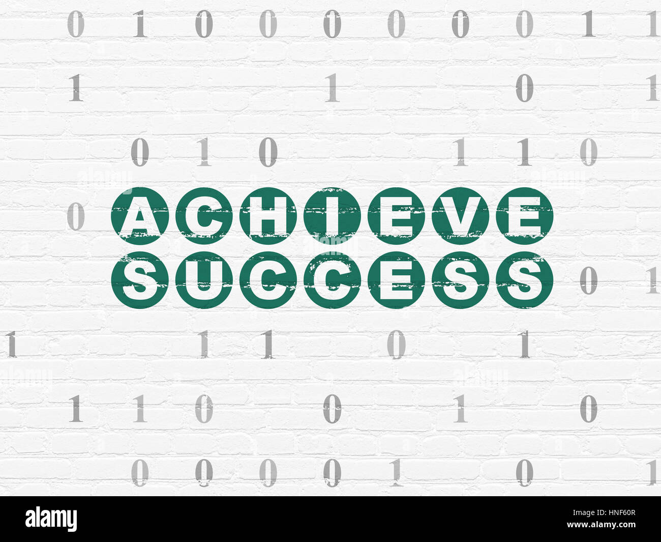 Business concept: Painted green text Achieve Success on White Brick wall background with Binary ...