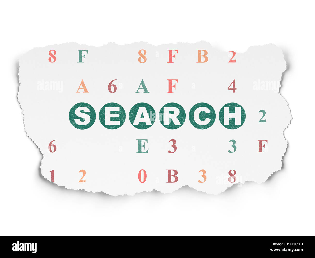Web development concept: Painted green text Search on Torn Paper background with Hexadecimal ...