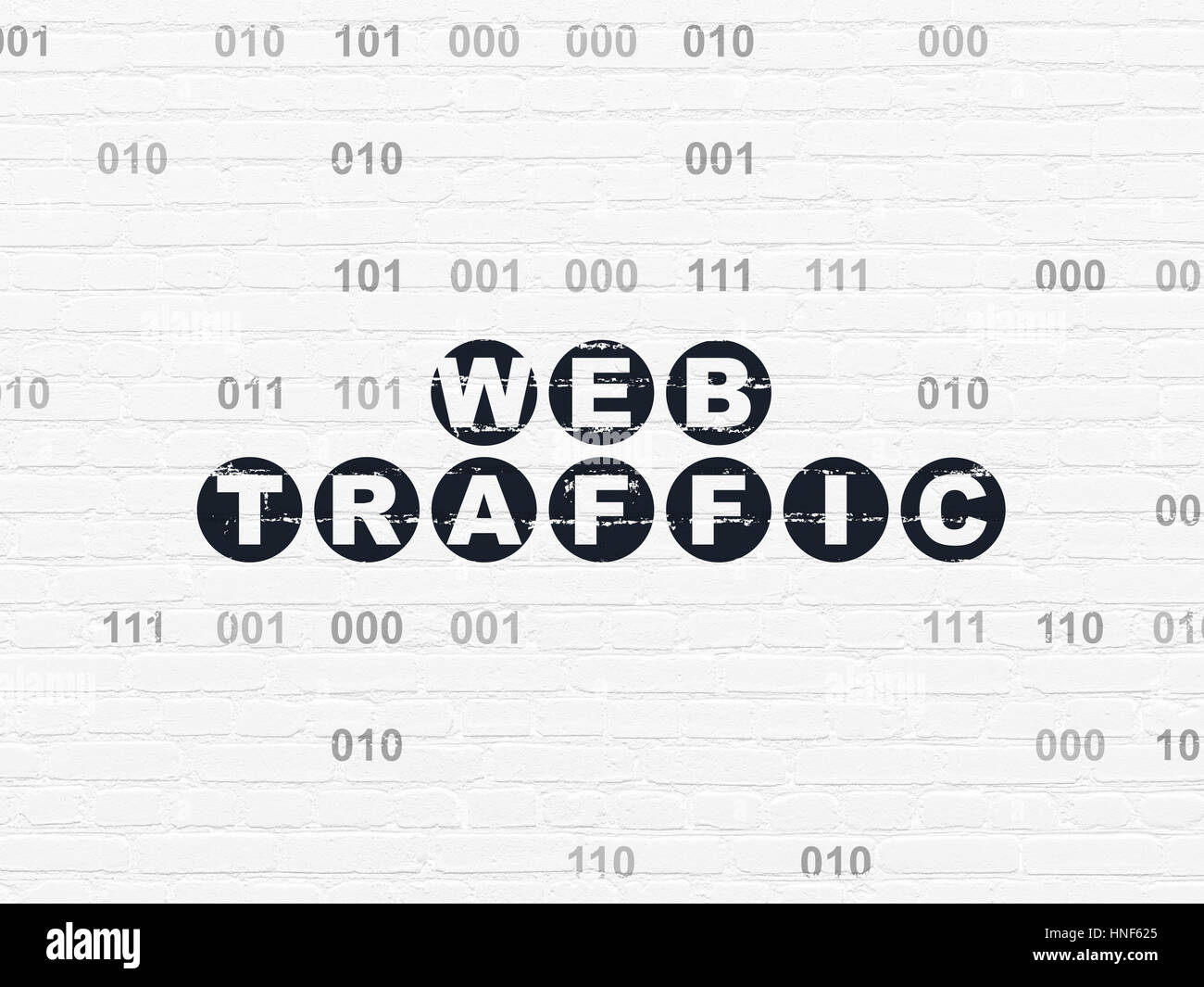 Web development concept: Painted black text Web Traffic on White Brick wall background with ...