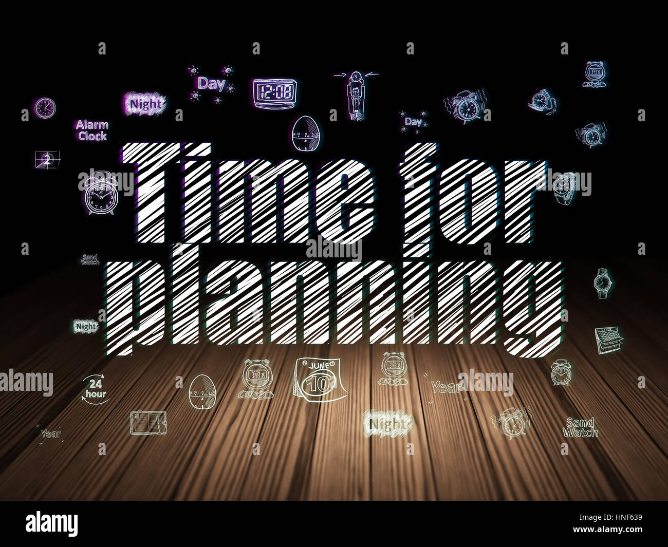 Time concept: Glowing text Time for Planning, Hand Drawing Time Icons ...