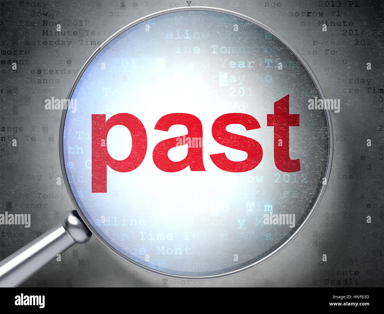 Time concept: magnifying optical glass with words Past on digital ...