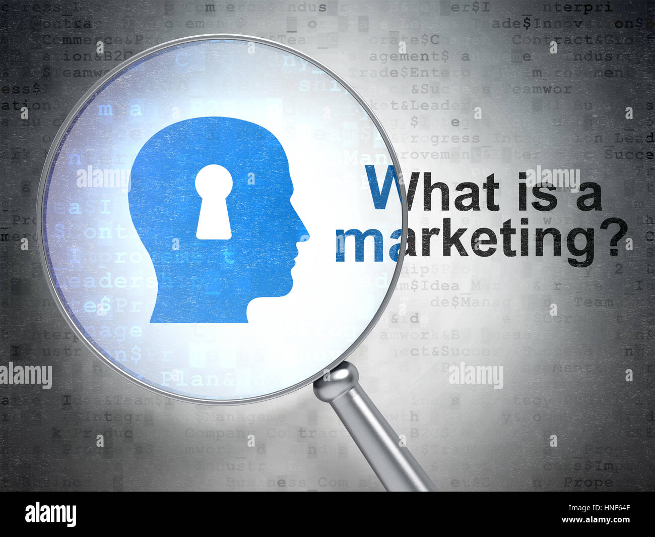 Advertising concept: magnifying optical glass with Head With Keyhole ...