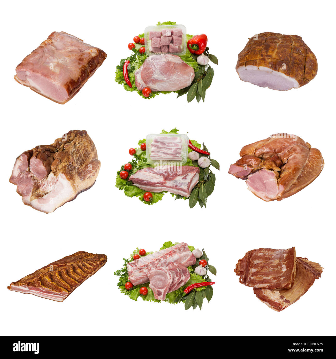 set of a different meat products. isolated on white backgound Stock ...