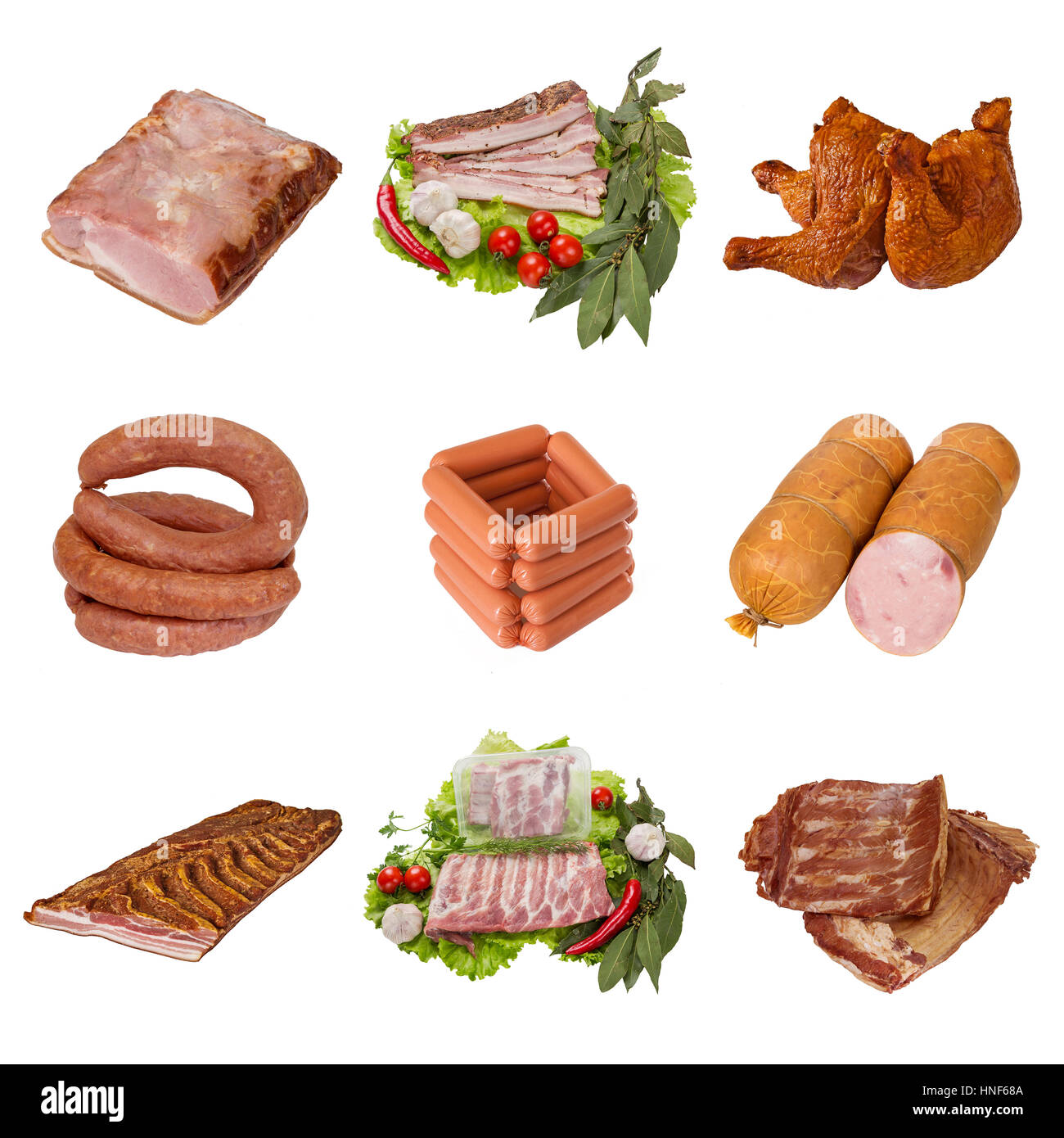 set of a different meat products. isolated on white backgound Stock ...