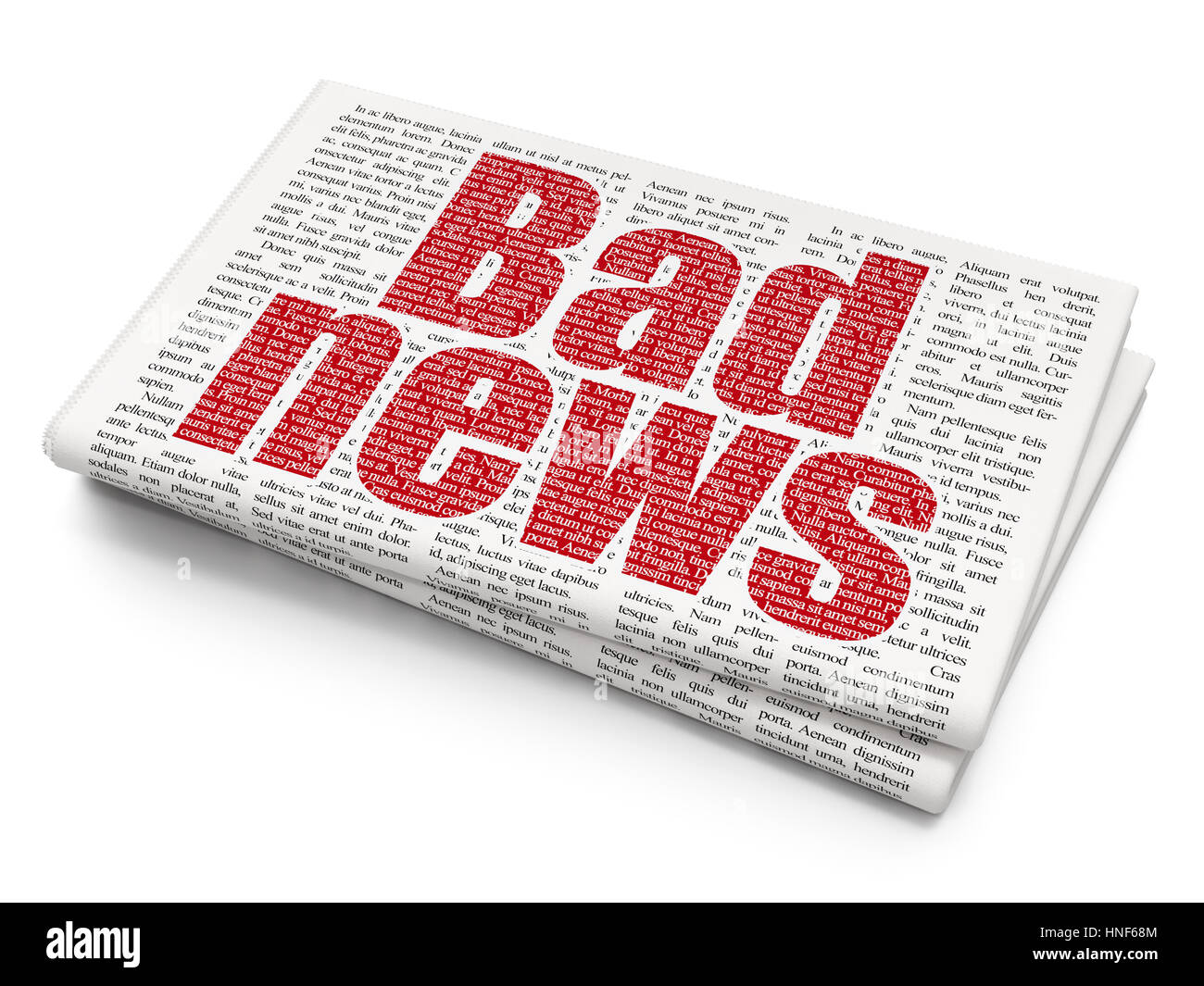 News concept: Pixelated red text Bad News on Newspaper background, 3D ...