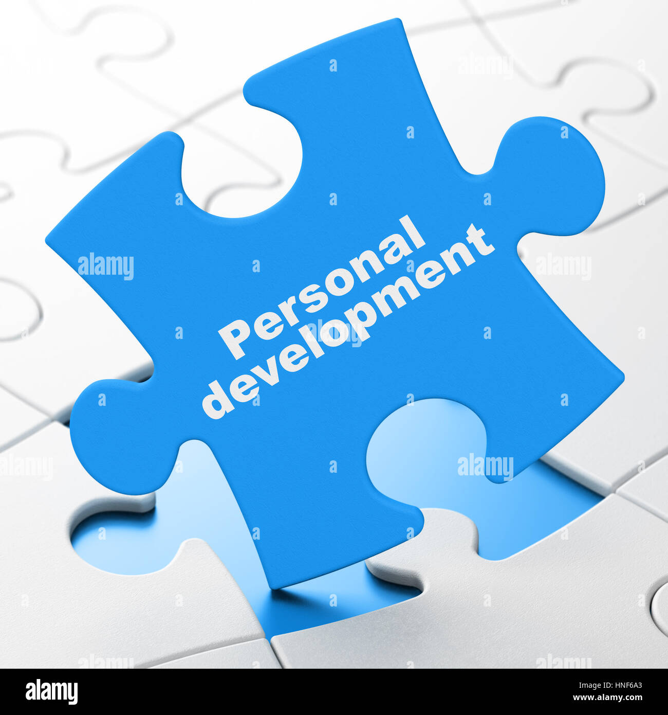Learning concept: Personal Development on Blue puzzle pieces background ...