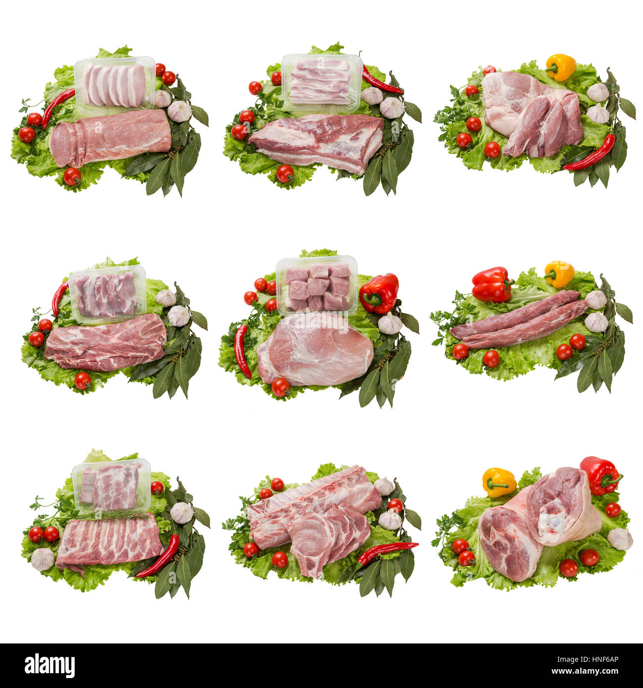 set of a different meat products. isolated on white backgound Stock ...