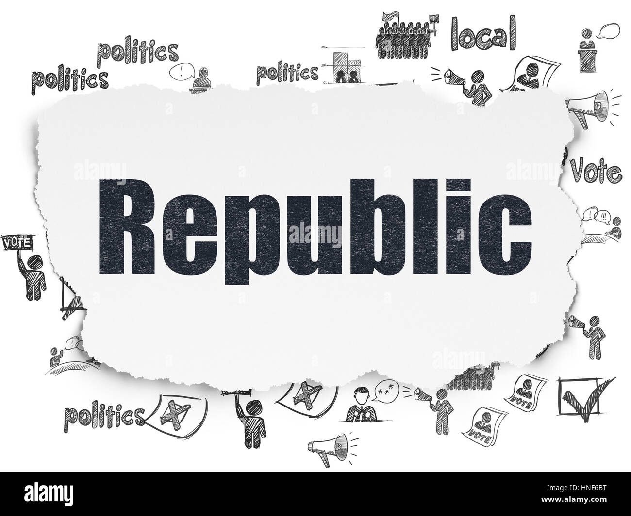 Political concept: Painted black text Republic on Torn Paper background ...